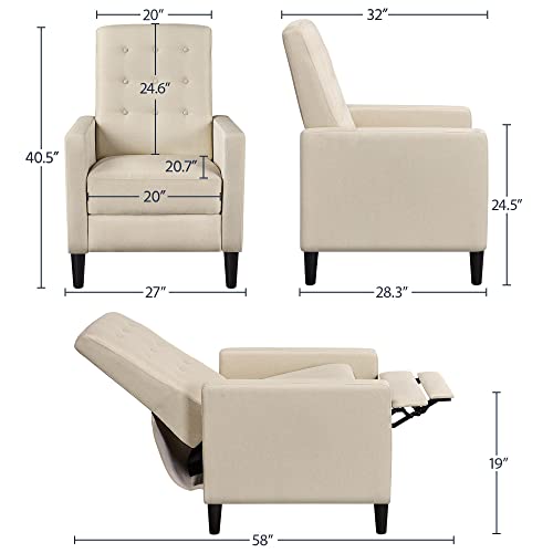 Yaheetech Fabric Recliner Chair Mid-Century Modern Recliner Adjustable Single Recliner Sofa with Thicker Seat Cushion Tufted Upholstered Sofa with Pocket Spring for Living Room Bedroo Beige