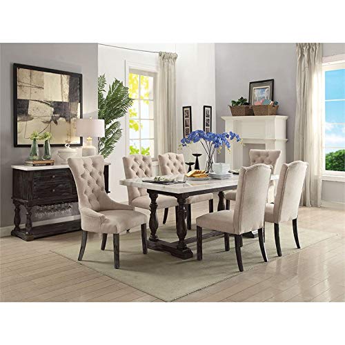 Acme Gerardo 72" Marble Top Dining Table in White and Espresso