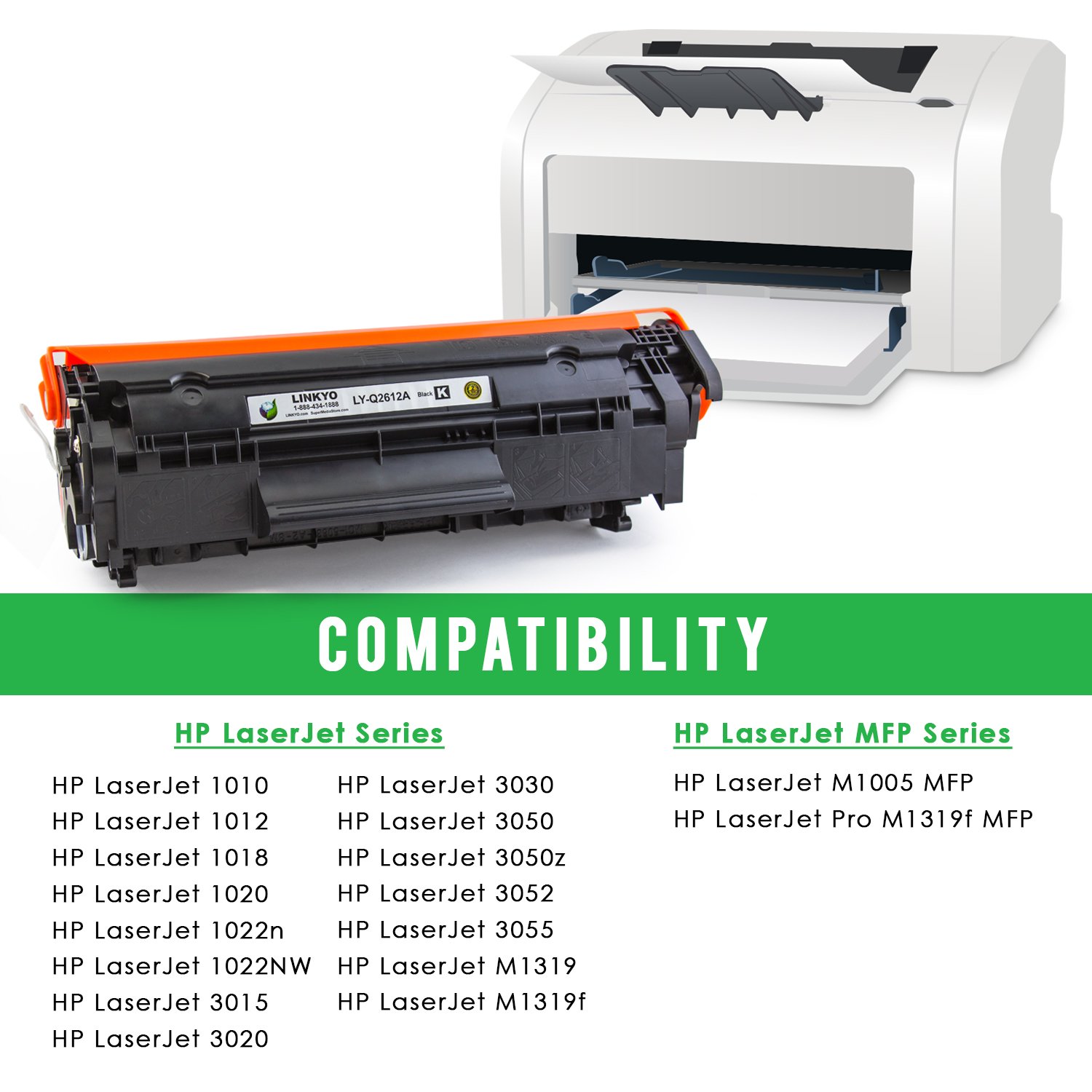 LINKYO Compatible Toner Cartridge Replacement for HP 12A Q2612A (Black, 2-Pack)