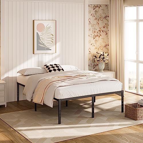 DERYONI 18 inch California King Bed Frame No Box Spring Needed Heavy Duty Platform Cal King Bed Frame Steel Slat Support 750lbs High Easy Assembly Noise Free Black Bed Frame Cali King