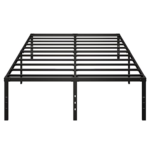 DERYONI 18 inch California King Bed Frame No Box Spring Needed Heavy Duty Platform Cal King Bed Frame Steel Slat Support 750lbs High Easy Assembly Noise Free Black Bed Frame Cali King