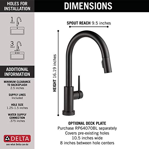 Delta Faucet Trinsic Matte Black Kitchen Faucet Touch, Touch Kitchen Faucets with Pull Down Sprayer, Kitchen Sink Faucet, Kitchen Faucet Black, Touch2O Technology, Matte Black 9159T-BL-DST
