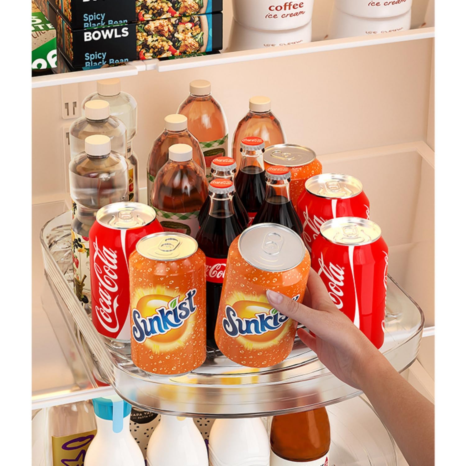 Kacimil Square Lazy Susan Organizer for Refrigerator, Slide and 360° Rotate Fridge Container and Storage Box, for Fridge, Kitchen, Pantry, Cabinet(15.75 ''x 11.02 '', 1 Pack, Clear)