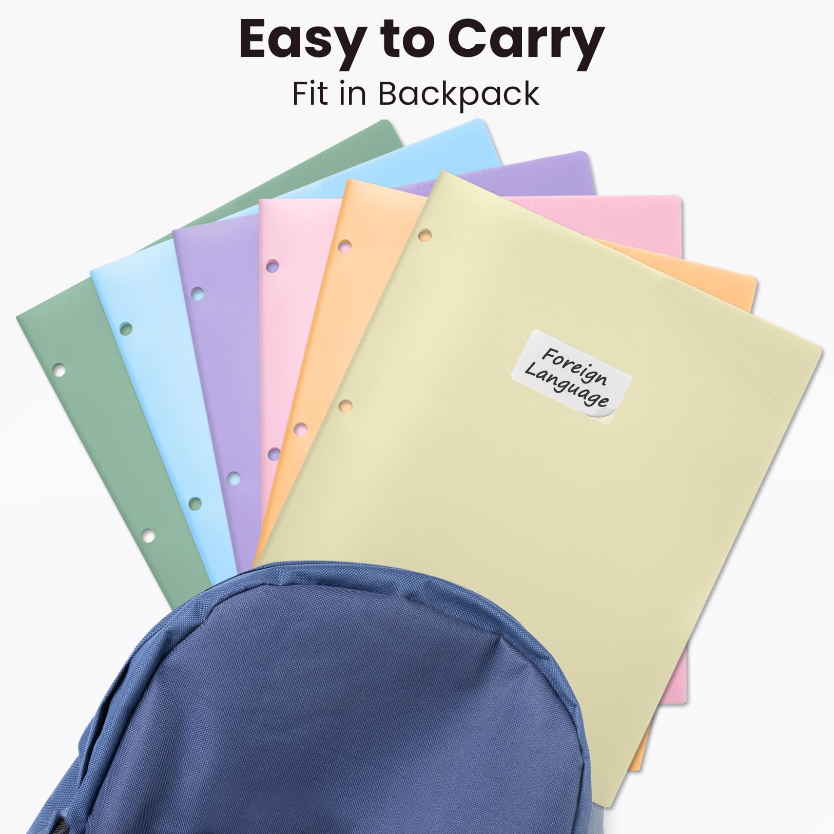 Sooez Plastic Pocket Folders with Reference Guide, 5 Pack Heavy Duty Folders with Pockets, 4 Pocket Folders with Pockets 3 Hole Punched, Stores Well in 3-Ring Binders, 5 Primary Colors