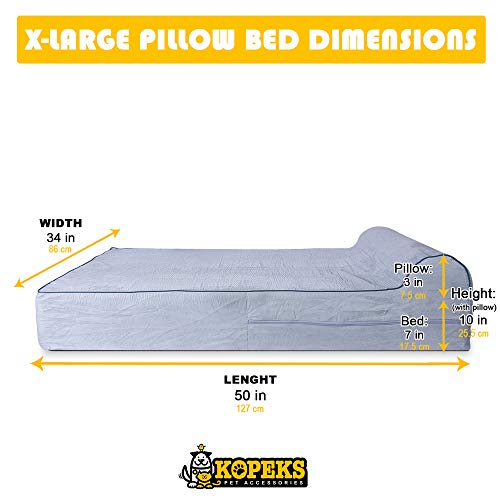 Jumbo Orthopedic Dog Bed - 7-inch Thick Memory Foam Pet Bed with Pillow With Removable Cover & Free Waterproof Liner - For Large Breed Dogs