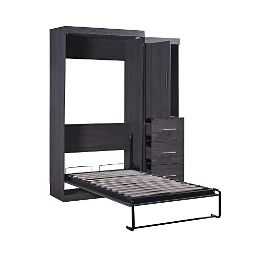 FIQHOME Twin Size Murphy Bed with Wardrobe and Drawers, Twin Storage Bed, can be Folded into a Cabinet,Wood Bedframe for Kids and Adults, Bedroom, Dorm, No Box Spring Required(Gray)