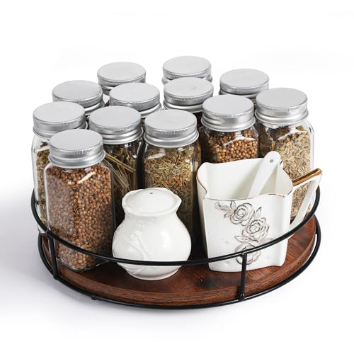 10" Wood Lazy Susan Organizers with Steel Sides, Lazy Susan Turntable for Cabinet, Kitchen Turntable Storage for Table, Countertop, Pantry