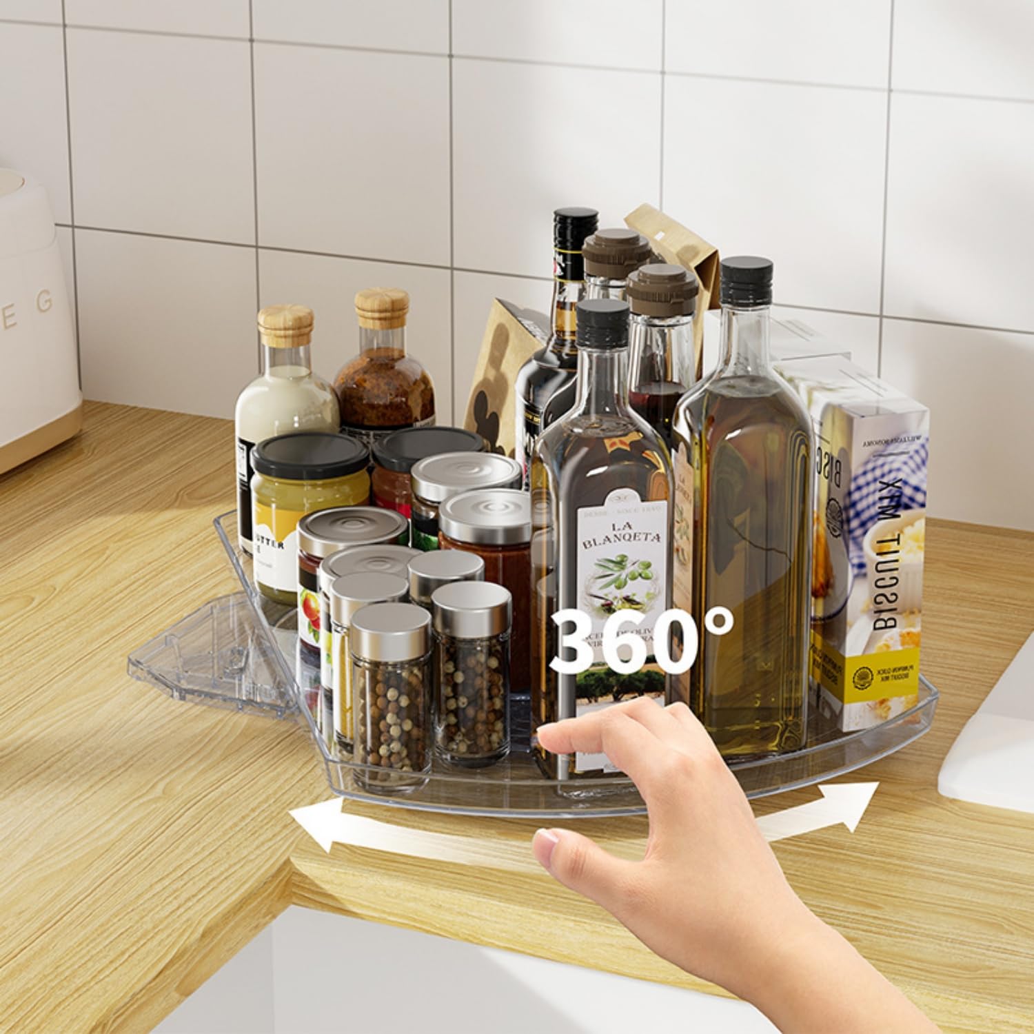 Kacimil Square Lazy Susan Organizer for Refrigerator, Slide and 360° Rotate Fridge Container and Storage Box, for Fridge, Kitchen, Pantry, Cabinet(15.75 ''x 11.02 '', 1 Pack, Clear)