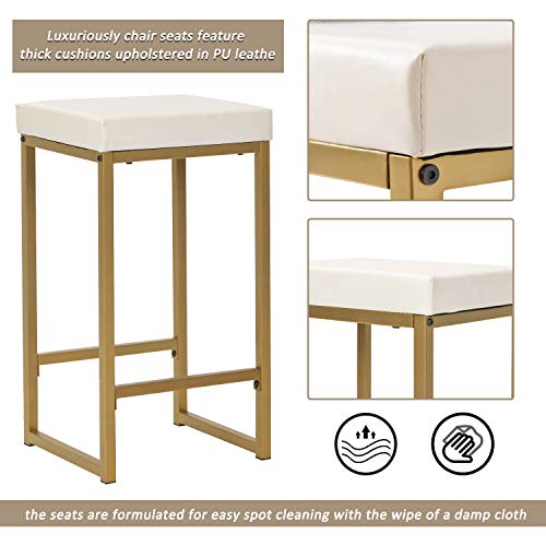 FIQHOME Dining Table Faux Marble Countertop and 2 Padded Stools,3-Piece Modern Pub Set with 3 Storage Shelves for Living Room,Restaurant,Bar,White+Gold
