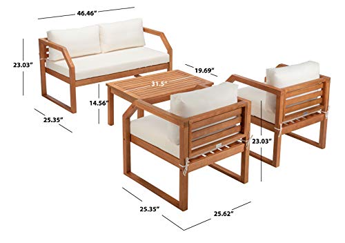 Safavieh PAT7067A Outdoor DREN Natural Brown 4-Piece Beige Seat Cushions Included Patio Set