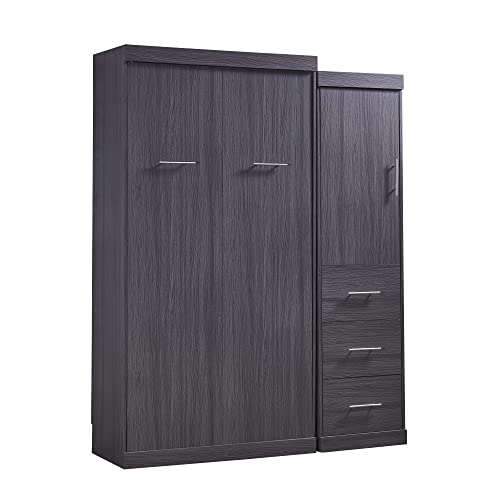 FIQHOME Twin Size Murphy Bed with Wardrobe and Drawers, Twin Storage Bed, can be Folded into a Cabinet,Wood Bedframe for Kids and Adults, Bedroom, Dorm, No Box Spring Required(Gray)