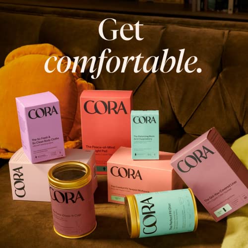 Cora Organic Cotton Topsheet Maxi Pads | Ultra Thin Period Pads with Wings | Maxi Overnight Absorbency | Unscented, Comfortable, Powerfully Absorbent, Leak Protection (24 Count)