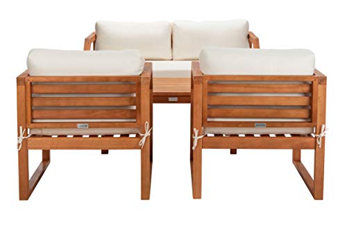 Safavieh PAT7067A Outdoor DREN Natural Brown 4-Piece Beige Seat Cushions Included Patio Set