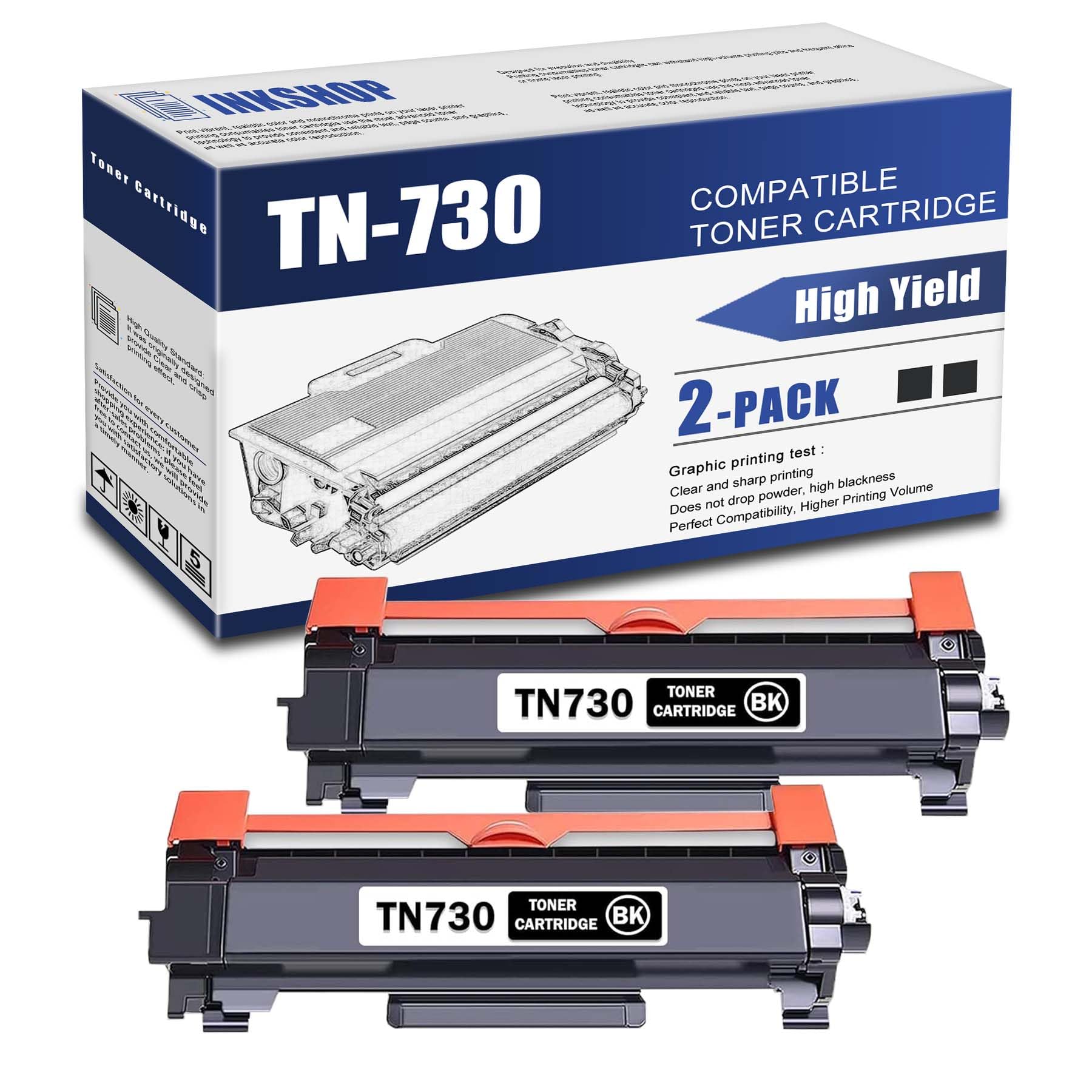 TN730 Compatible TN-730 Black Toner Cartridge Replacement for Brother TN-730 DCP-L2550DW MFC-L2710DW HL-L2350DW HL-L2370DW HL-L2390DW Toner.(2 Pack)