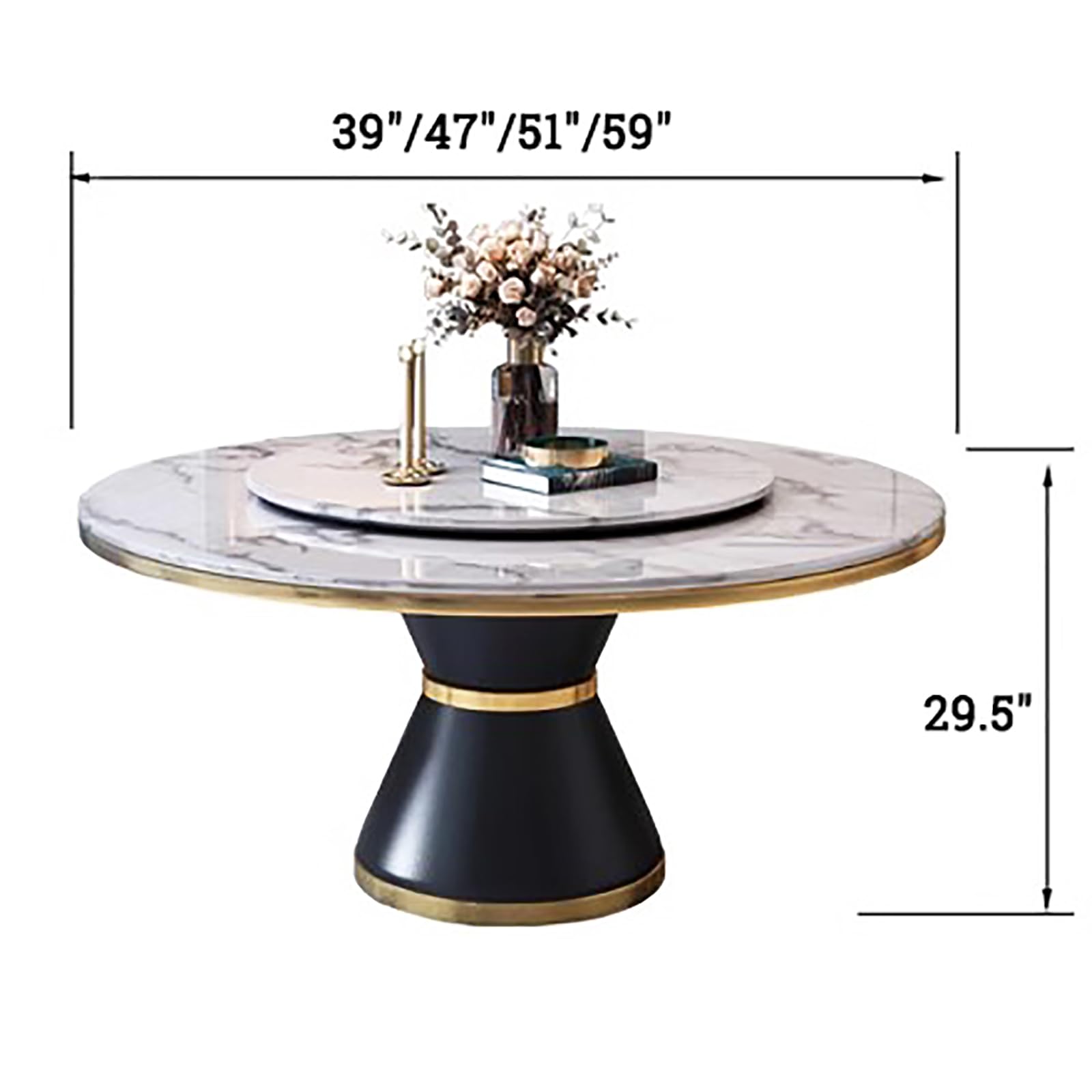 Round Marble Dining Table with Lazy Susan,Luxury Style Kitchen & Dining Room Tables with Metal Base,Modern Circular Pedestal Dining Table - Table Only(51" L x 51" W x 29.5" H, White)