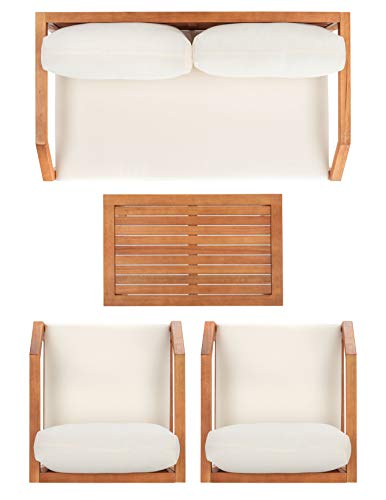 Safavieh PAT7067A Outdoor DREN Natural Brown 4-Piece Beige Seat Cushions Included Patio Set