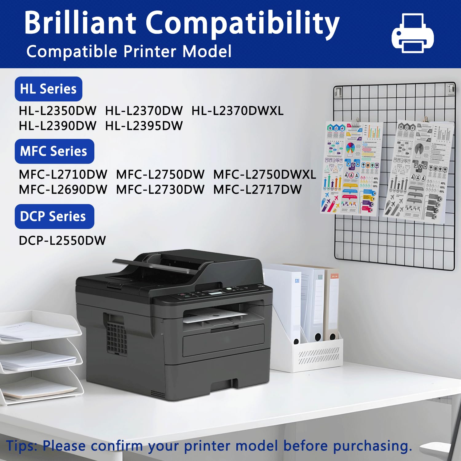 TN730 Compatible TN-730 Black Toner Cartridge Replacement for Brother TN-730 DCP-L2550DW MFC-L2710DW HL-L2350DW HL-L2370DW HL-L2390DW Toner.(2 Pack)