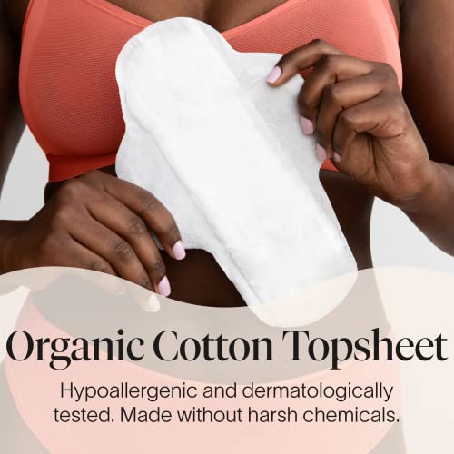Cora Organic Cotton Topsheet Maxi Pads | Ultra Thin Period Pads with Wings | Maxi Overnight Absorbency | Unscented, Comfortable, Powerfully Absorbent, Leak Protection (24 Count)