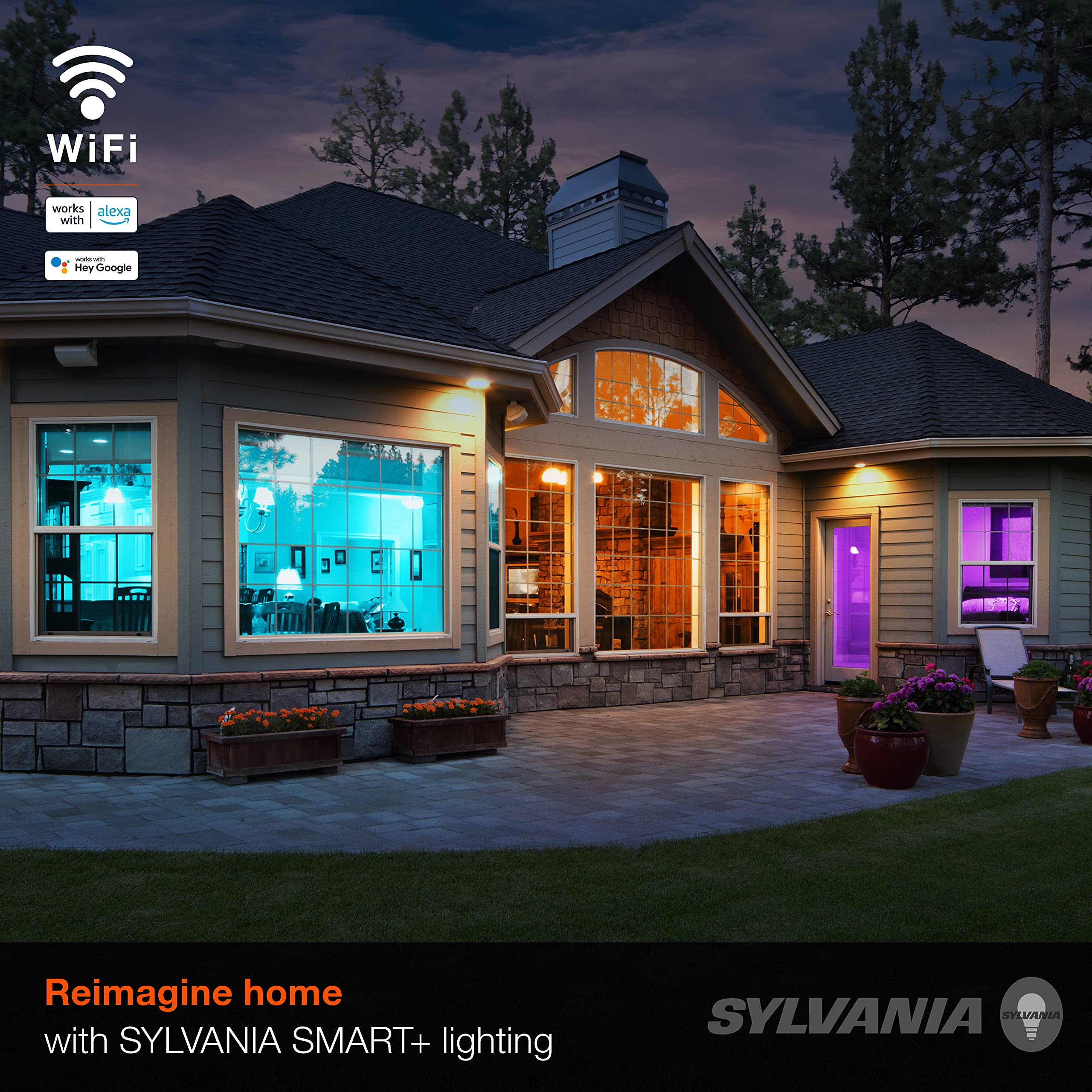 SYLVANIA Wifi LED Smart Light Bulb, 60W Equivalent Full Color and Tunable White A19, Dimmable, Compatible with Alexa and Google Home Only - 4 Pack (75674)