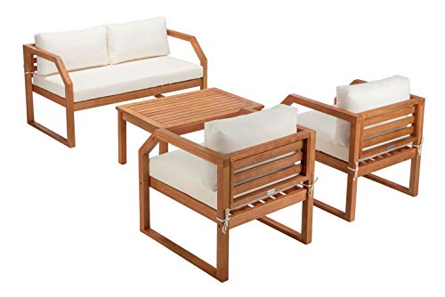 Safavieh PAT7067A Outdoor DREN Natural Brown 4-Piece Beige Seat Cushions Included Patio Set