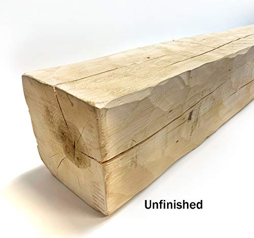 Wilson 8"x 8"x 72" Hand-Hewn Barn Beam Mantel, Rustic Coffee Color Solid Wood Shelf (1 Piece)