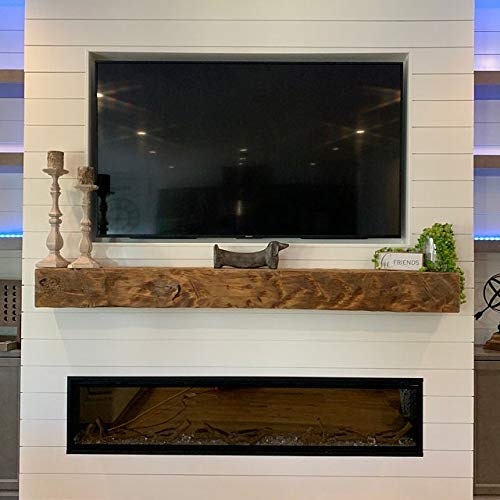 Wilson 8"x 8"x 72" Hand-Hewn Barn Beam Mantel, Rustic Coffee Color Solid Wood Shelf (1 Piece)