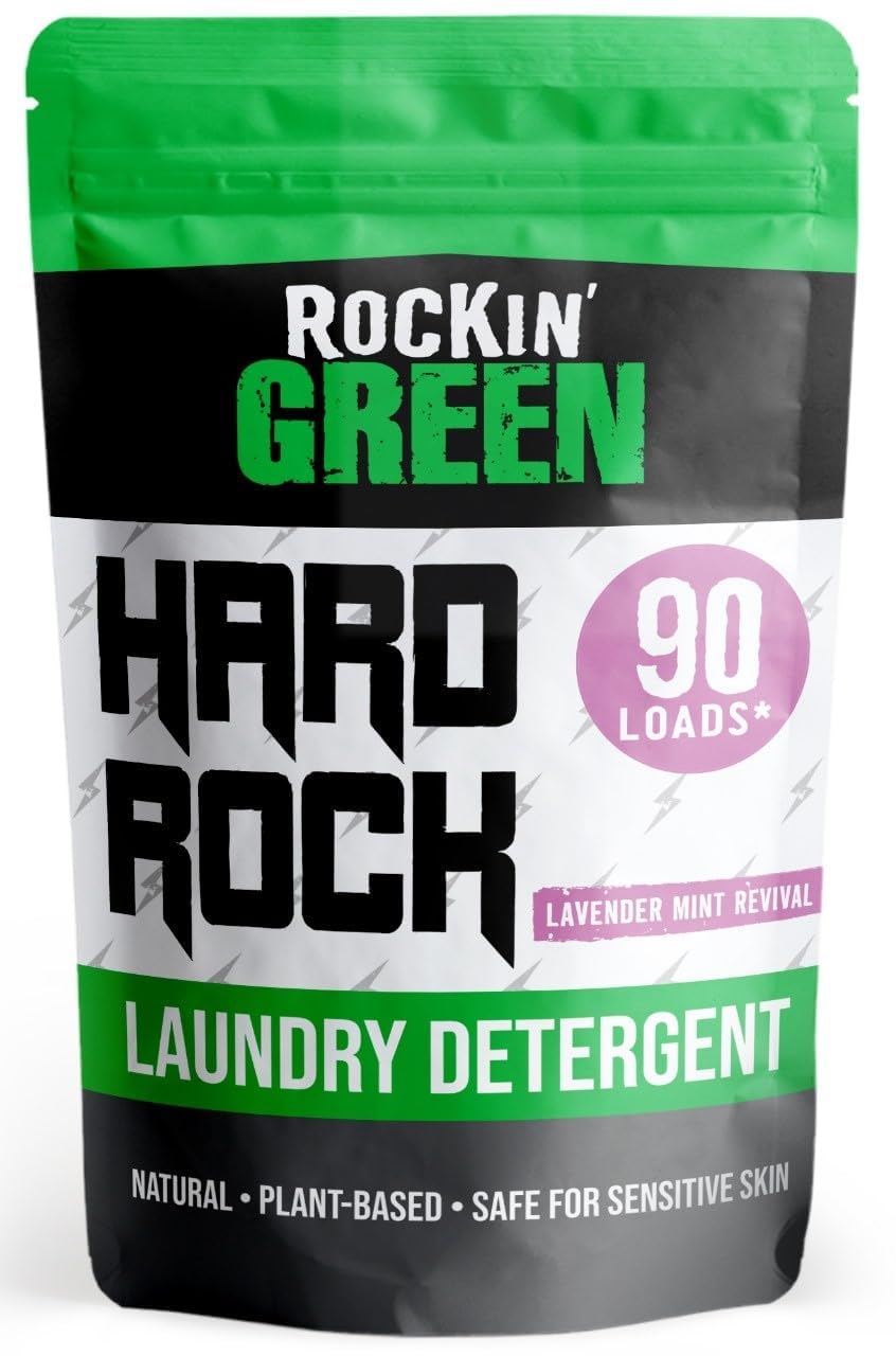 Rockin' Green Hard Rock Laundry Detergent for Hard Water (90 Loads), Plant based, Natural Laundry Detergent Powder, Biodegradable Odor Fighter, Safe for Sensitive Skin, 45 oz (Lavender Mint Revival)