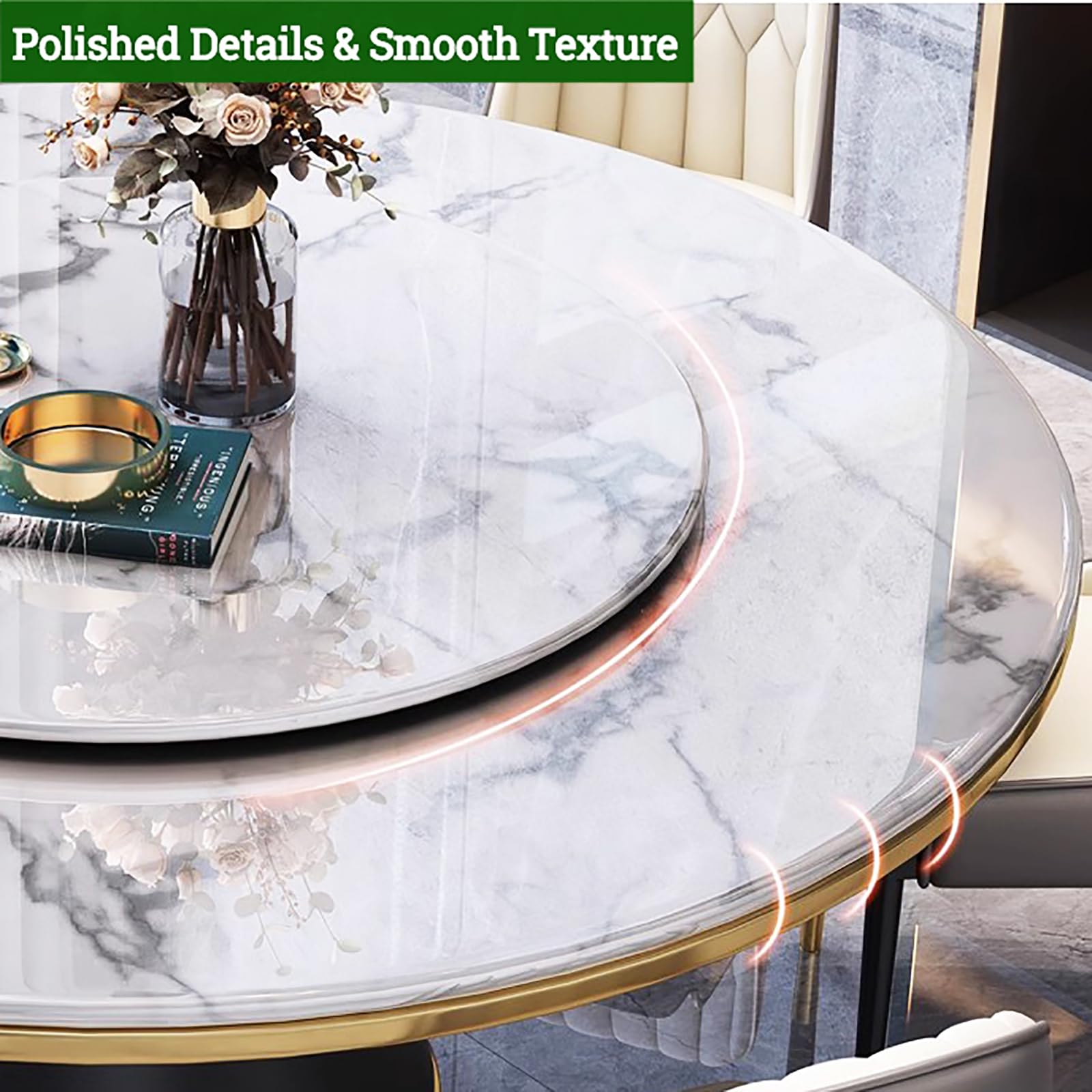 Round Marble Dining Table with Lazy Susan,Luxury Style Kitchen & Dining Room Tables with Metal Base,Modern Circular Pedestal Dining Table - Table Only(51" L x 51" W x 29.5" H, White)