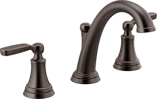 Delta Faucet Woodhurst Widespread Bathroom Faucet, Oil Rubbed Bronze Bathroom Faucet 3 Hole, Bathroom Sink Faucet, Metal Drain Assembly, Venetian Bronze 3532LF-RB