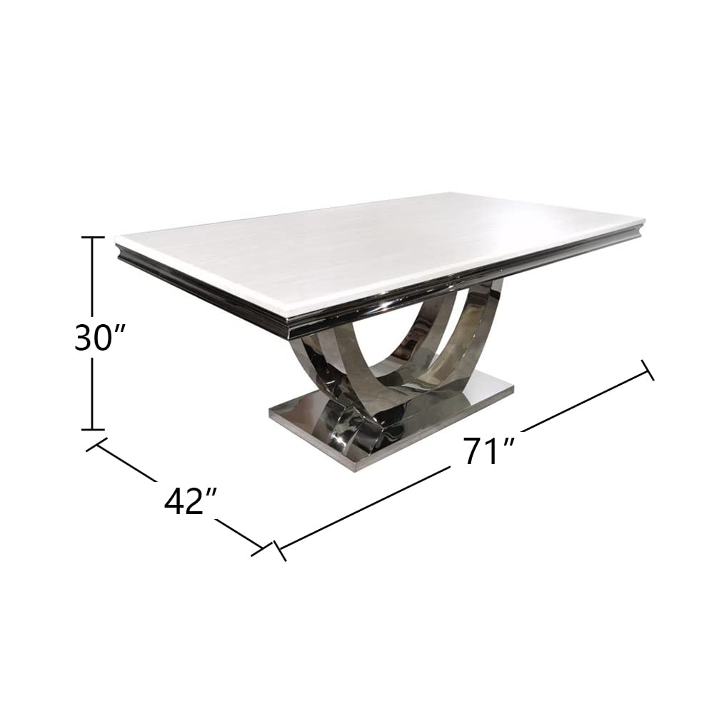 Simple Relax Rectangle Faux Marble Top Dining Table, White and Chrome