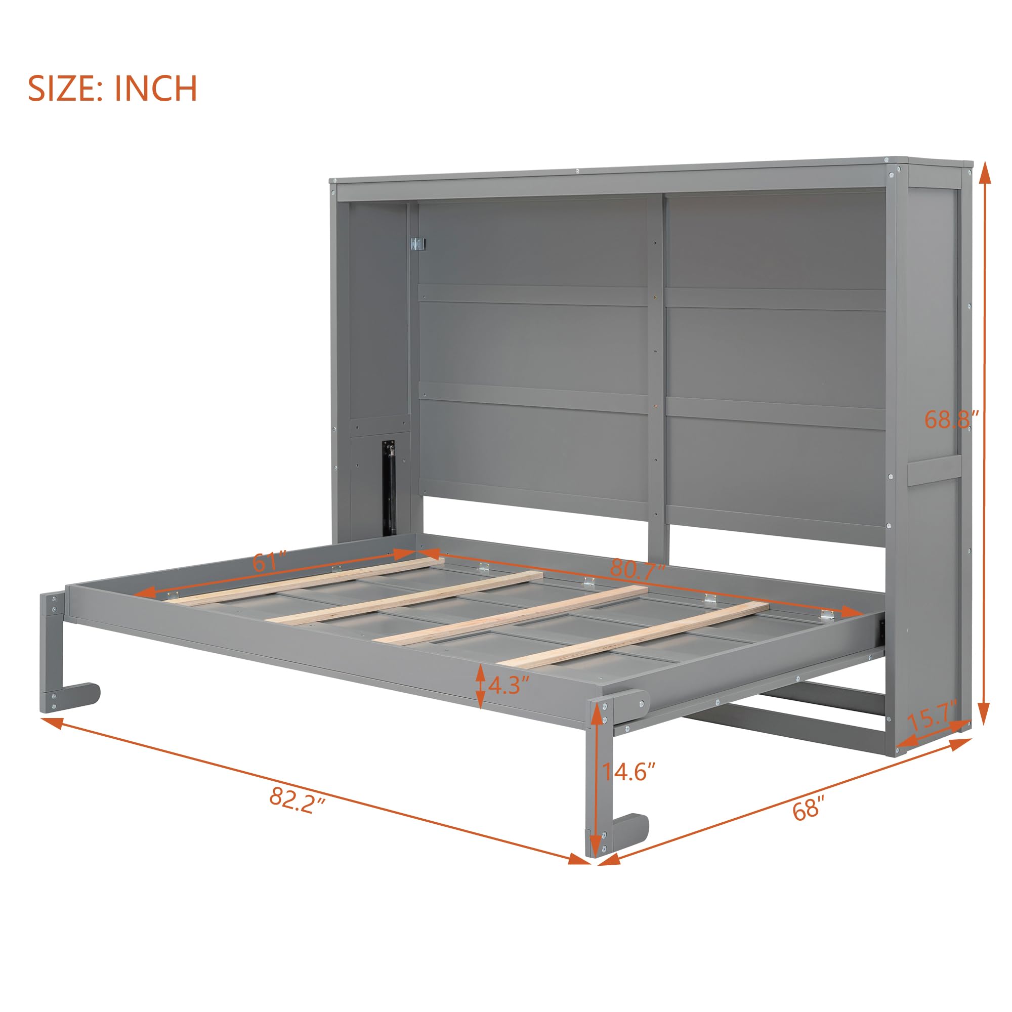 Mobile Murphy Bed Wall Bed Chest Versatility Bed, Queen Size Wood Murphy Bed Wall Bed Frame, Foldable Platform Bed Folded into Cabinet, Bedroom Furniture Folding Bed Cabinet Bed (Gray Bed)