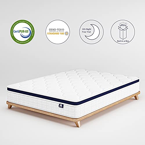 Crystli 12 Inch Full Size Mattress Bed in a Box, Hybrid Mattress with Zero Pressure Foam, Innerspring Mattress for Pressure Relief & Cool Sleep, Medium Firm, CertiPUR-US Certified