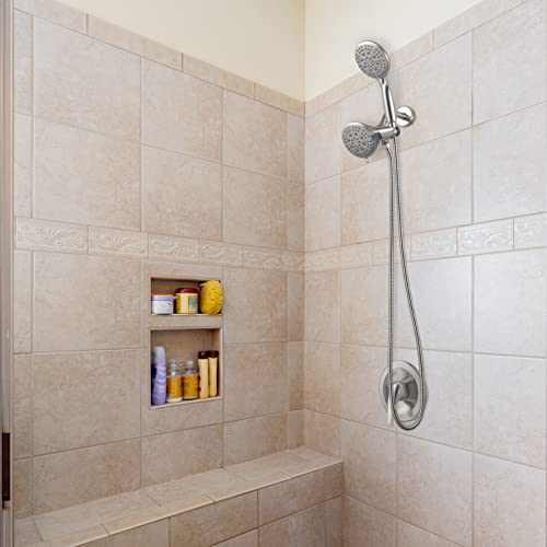 SR SUN RISE Shower System with Handheld Shower and Rain Shower Combo Set High Pressure 5-spray Dual 2 in 1 Shower Faucet Patented 3-way Diverter Brushed Nickel (Valve Include)