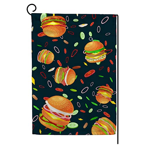 My Little Nest Seasonal Garden Flag Cartoon Tasty Burger Double Sided Vertical Garden Flags for Home Yard Holiday Flag Outdoor Decoration Farmhouse Banner 28"x40"