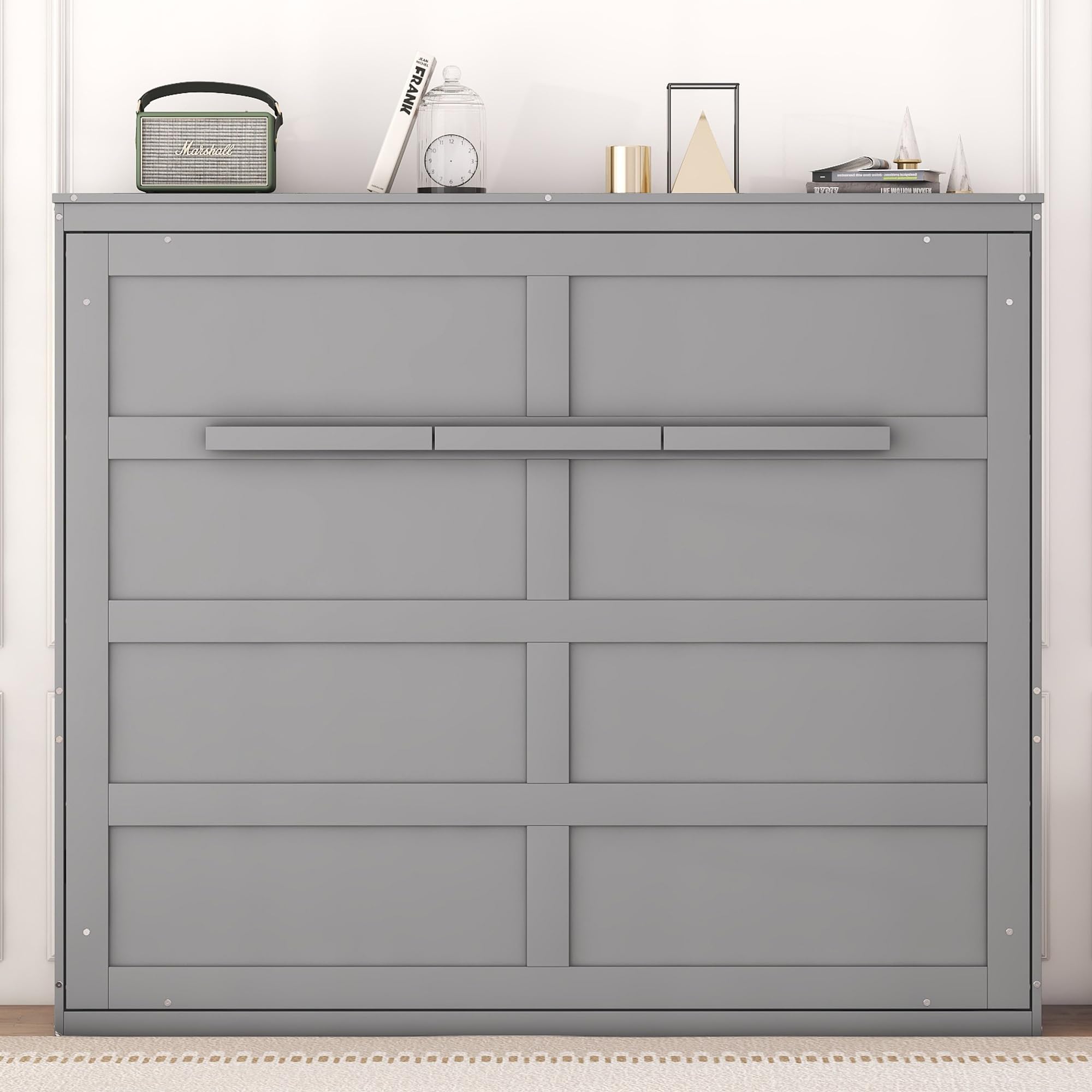 Mobile Murphy Bed Wall Bed Chest Versatility Bed, Queen Size Wood Murphy Bed Wall Bed Frame, Foldable Platform Bed Folded into Cabinet, Bedroom Furniture Folding Bed Cabinet Bed (Gray Bed)
