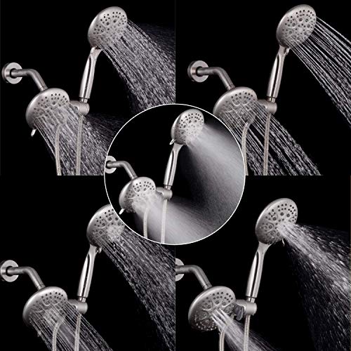 SR SUN RISE Shower System with Handheld Shower and Rain Shower Combo Set High Pressure 5-spray Dual 2 in 1 Shower Faucet Patented 3-way Diverter Brushed Nickel (Valve Include)