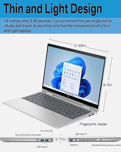 HP Envy 2 in 1 Touch Screen Laptop 2023 Newest, 14" FHD IPS Touchscreen, Intel Core i5-1335U(10-core Up to 4.60 GHz), 8GB RAM, 512GB SSD, Intel Iris Xe Graphics, Wi-Fi 6E, Fingerprint, Win 11 Home