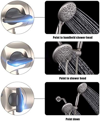SR SUN RISE Shower System with Handheld Shower and Rain Shower Combo Set High Pressure 5-spray Dual 2 in 1 Shower Faucet Patented 3-way Diverter Brushed Nickel (Valve Include)