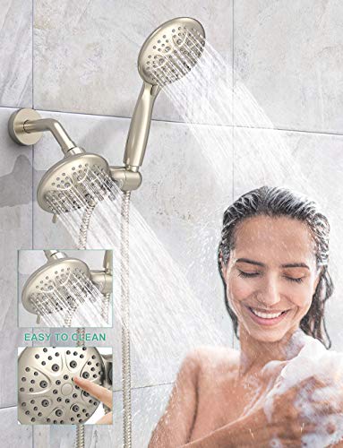 SR SUN RISE Shower System with Handheld Shower and Rain Shower Combo Set High Pressure 5-spray Dual 2 in 1 Shower Faucet Patented 3-way Diverter Brushed Nickel (Valve Include)
