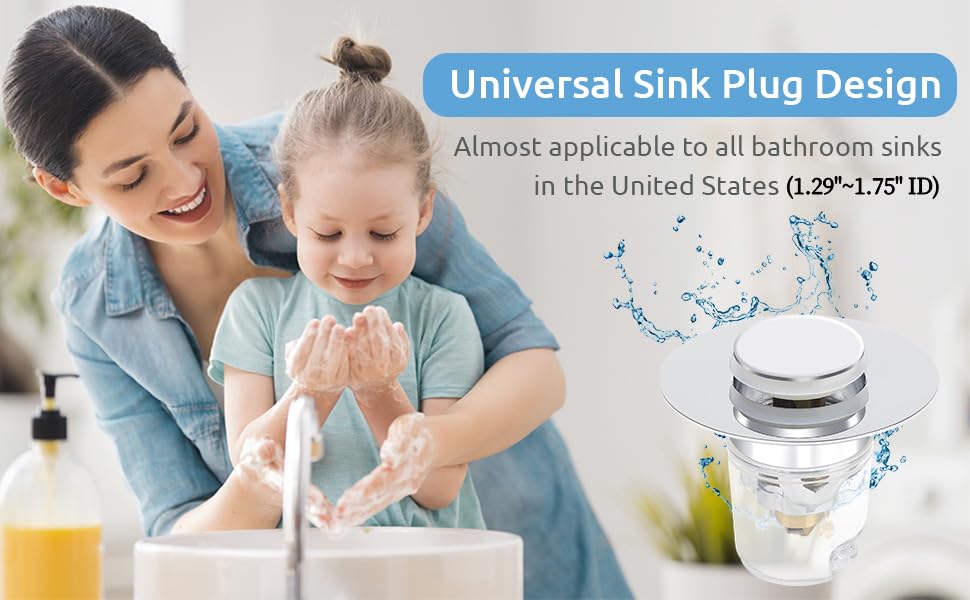 2 Pack AIHAOMAI Universal Bathroom Sink Stopper in Brass,1.29-1.75 Inch Pop Up Basin Sink Drain Stopper, Sink Drain Strainer with Anti Clogging Filter Hair Catcher