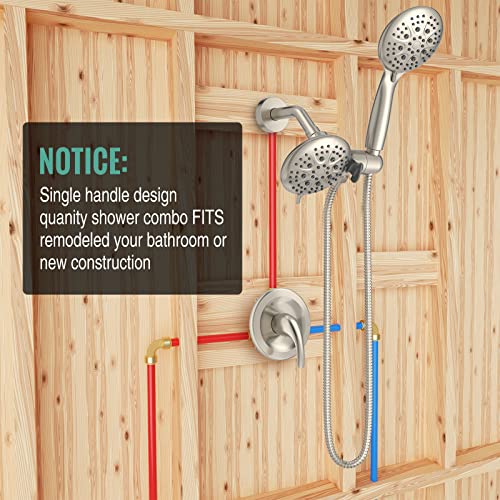 SR SUN RISE Shower System with Handheld Shower and Rain Shower Combo Set High Pressure 5-spray Dual 2 in 1 Shower Faucet Patented 3-way Diverter Brushed Nickel (Valve Include)