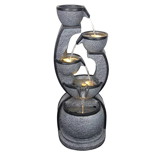 Water Fountain Outdoor 37.4''H Modern Garden Fountains Decor with LED Lighting Resin Indoor Waterfall for Garden, Floor Patio, Deck, Porch, Backyard and Home Art Decor