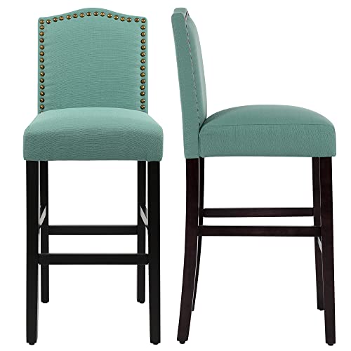 LSSBOUGHT 30 Inches Barstools, Set of 2 Classic Fabric Bar Chairs with Solid Wood Legs,for Kitchen Dining Room Side Chairs(Laguna)