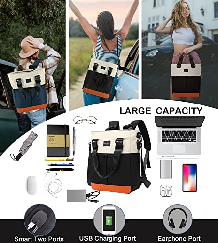 COMELY 4-in-1 Laptop Backpack Casual Daypack Crossbody Bag Leight Weight Tote Purse for Daily Work College, 16A-Black