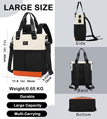 COMELY 4-in-1 Laptop Backpack Casual Daypack Crossbody Bag Leight Weight Tote Purse for Daily Work College, 16A-Black