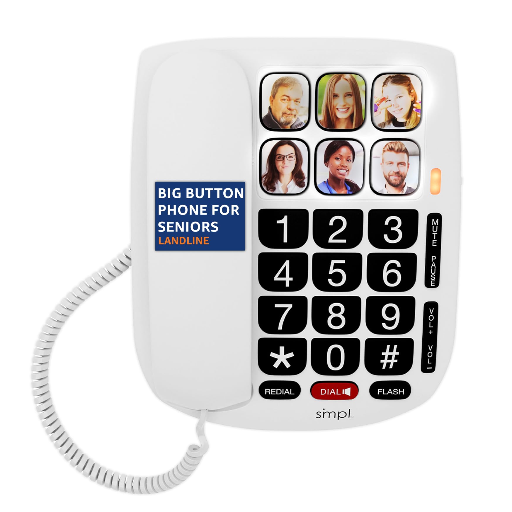 SMPL Hands-Free Dial Photo Memory Corded Phone, One-Touch Dialing, Large Buttons, Flashing Alerts, Durable, Perfect for Seniors, Alzheimer's, Dementia, Hearing Impaired