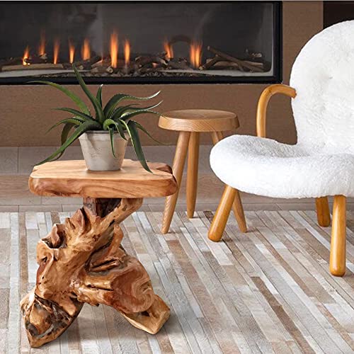 Warmaxx Natural Irregular Shape Tree Stump End Table Plant Stand, 14"x13"x18"H Solid Cedar Wood Outdoor Rustic Sit Foot Stools Live Edge Coffee Side Table for Living Room Bedroom Bath Outdoor Garden