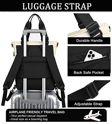 COMELY 4-in-1 Laptop Backpack Casual Daypack Crossbody Bag Leight Weight Tote Purse for Daily Work College, 16A-Black