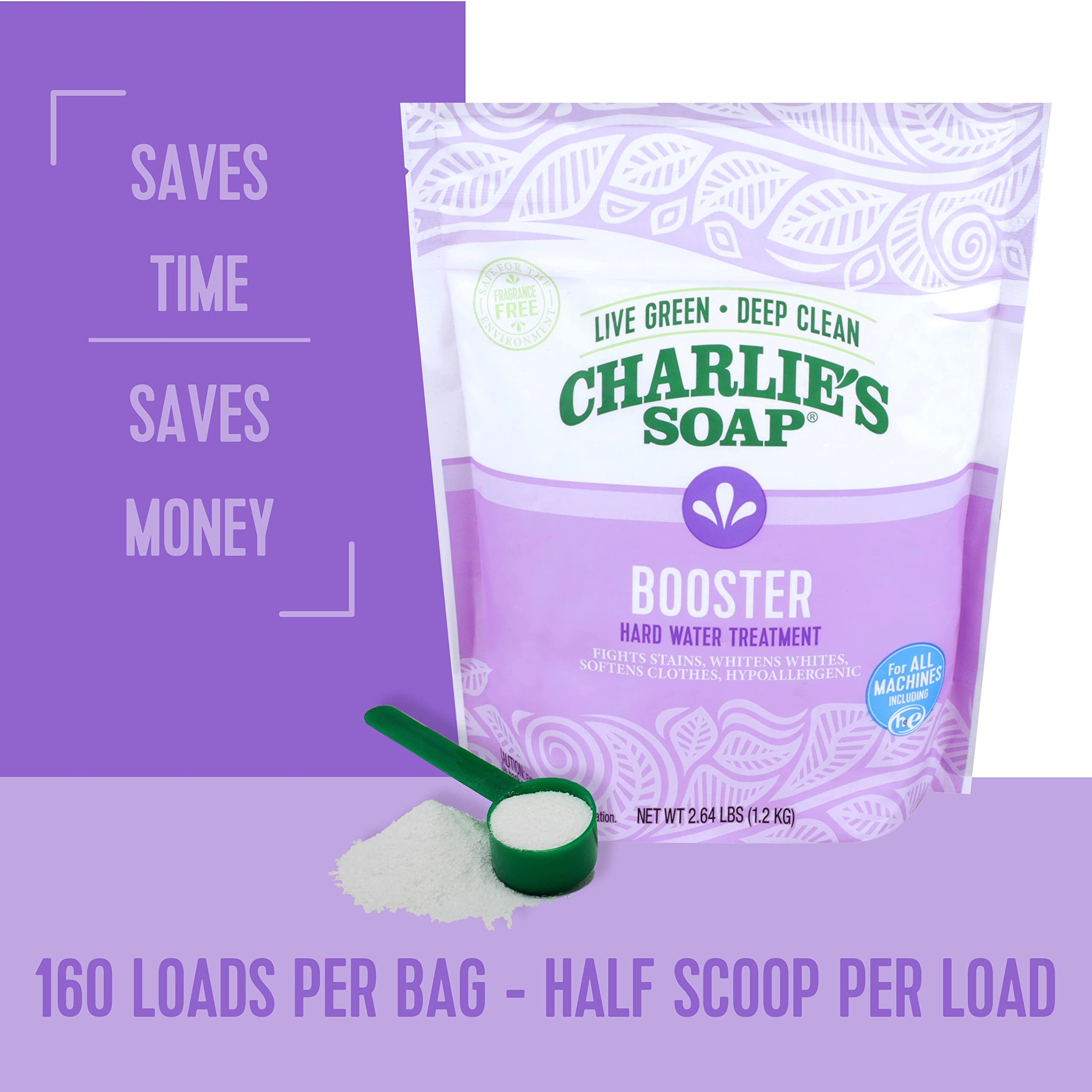 Charlie's Soap Booster & Hard Water Treatment (2.64 Lbs, 2 Pack) Natural Powdered Water Softener and Laundry Booster – Safe and Effective