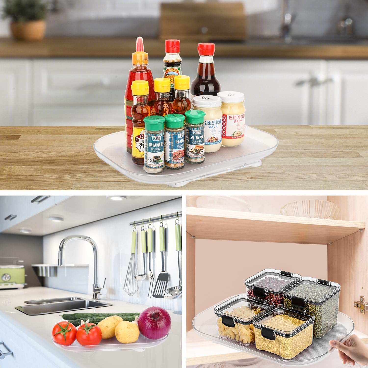 Rectangular Lazy Susan Turntable Lazy Susan for Fridge, Large Lazy Susan 15.67" 360° Rotating, Lazy Susan Organizer, Refrigerator organizing, Convenient for Multi-use Rectangular, FIT in All Fridge.